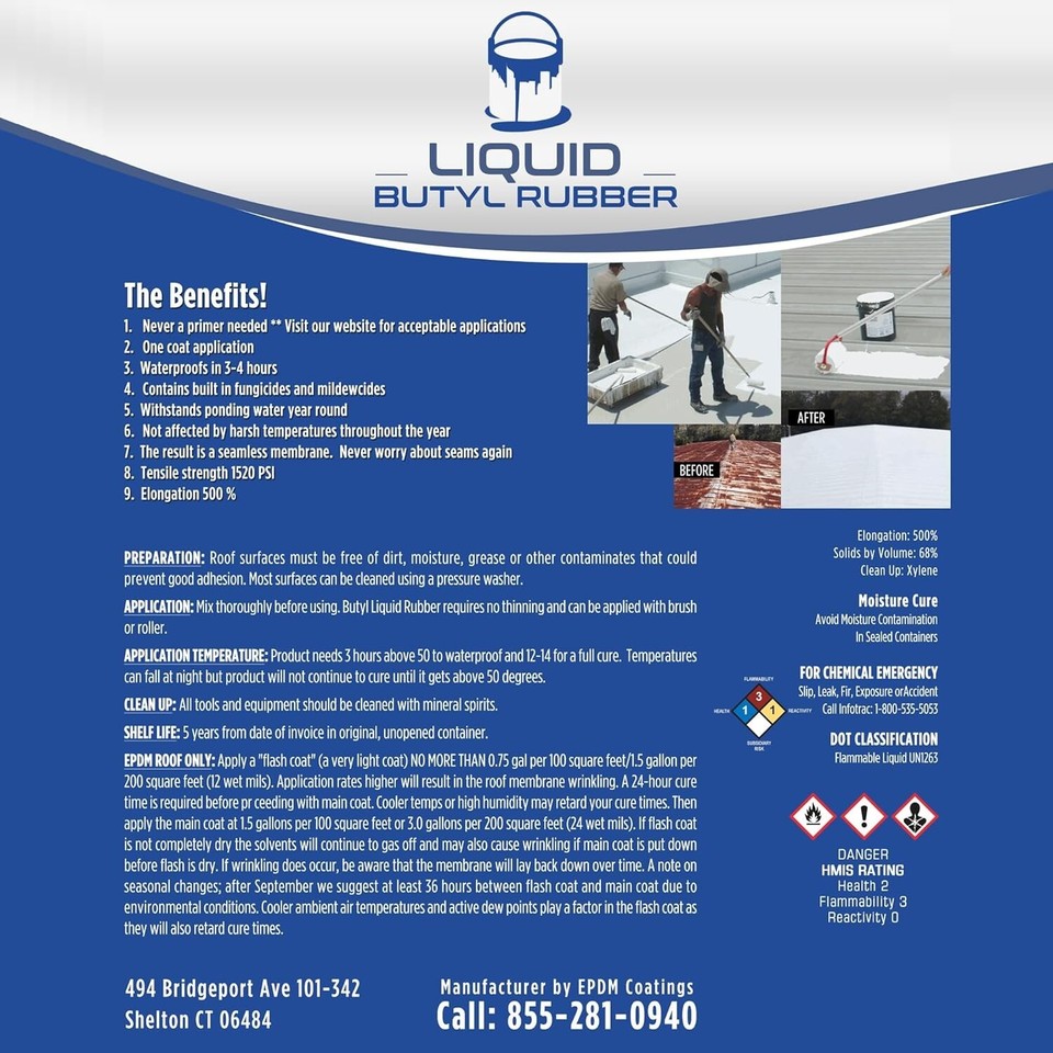 Butyl Liquid Rubber 5 Gallon – White Best Roof Sealant for ...
