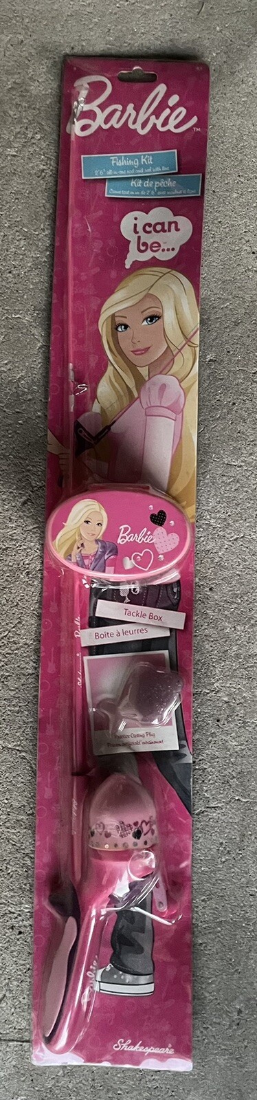 *NIB* BARBIE Kids 2'6" Push Button Fishing Pole w/Line & Tackle Box ...