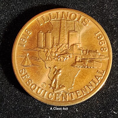 1968 Illinois Sesquicentennial So Called Dollar Medal Token Coin 38mm ...