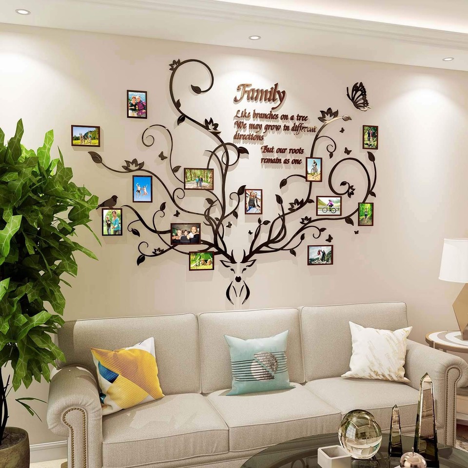 Antlers Family Tree Wall Decor for Living Room, 3D Removable Picture ...