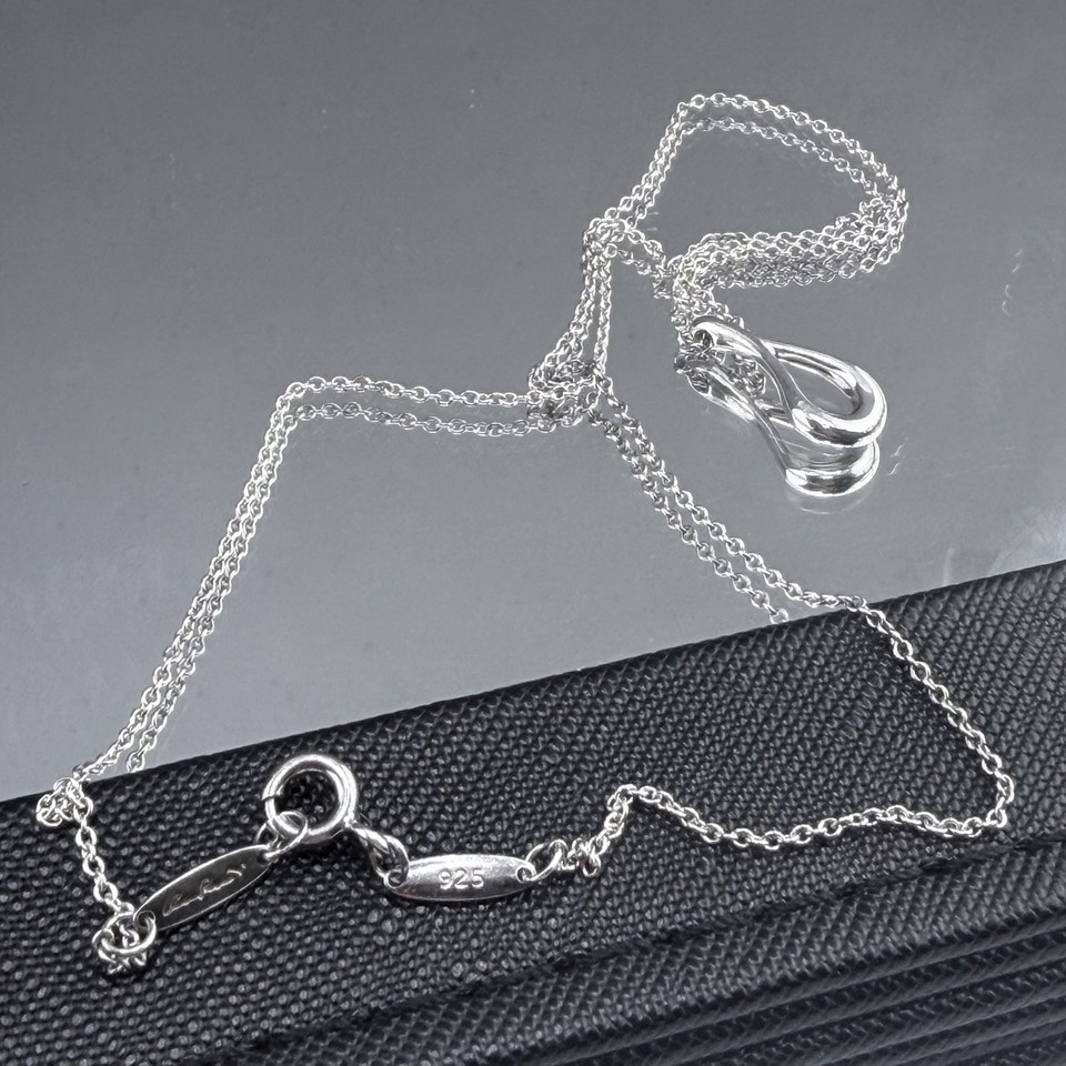 Tiffany & Co Elsa Peretti Teardrop Necklace 925 Silver 16in 2.2g w Blue ...