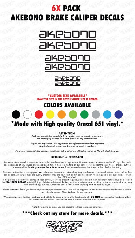 6X Akebono Brake Caliper Decal Sticker Car Emblem Logos | eBay