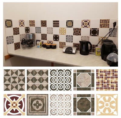 40 or 80 Mosaic Tile Stickers for BROWN 150mm x 150mm 6 Inch Kitchen ...