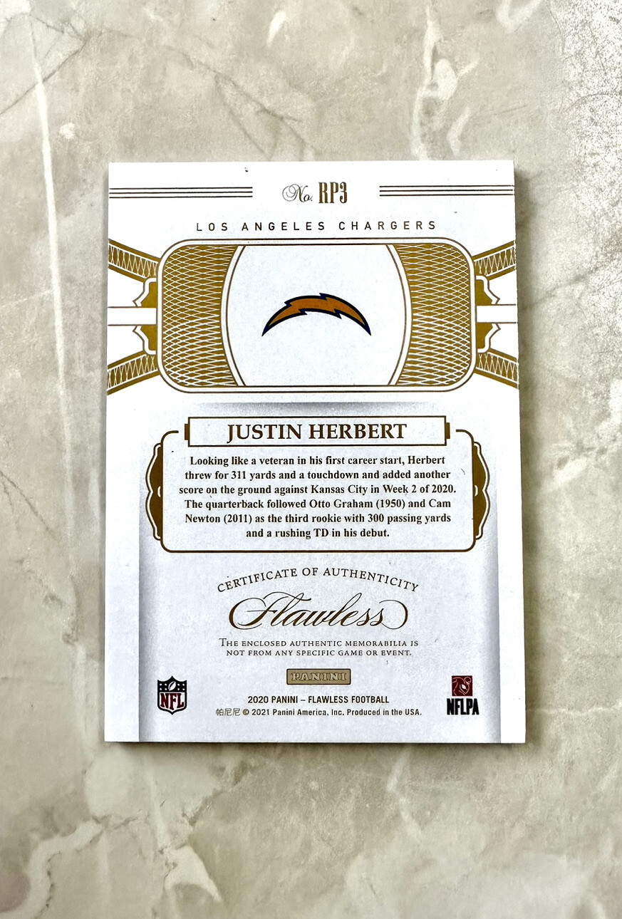 2020 NFL Flawless Justin Herbert Ruby 4 Color Rookie Patch /15 RARE ...