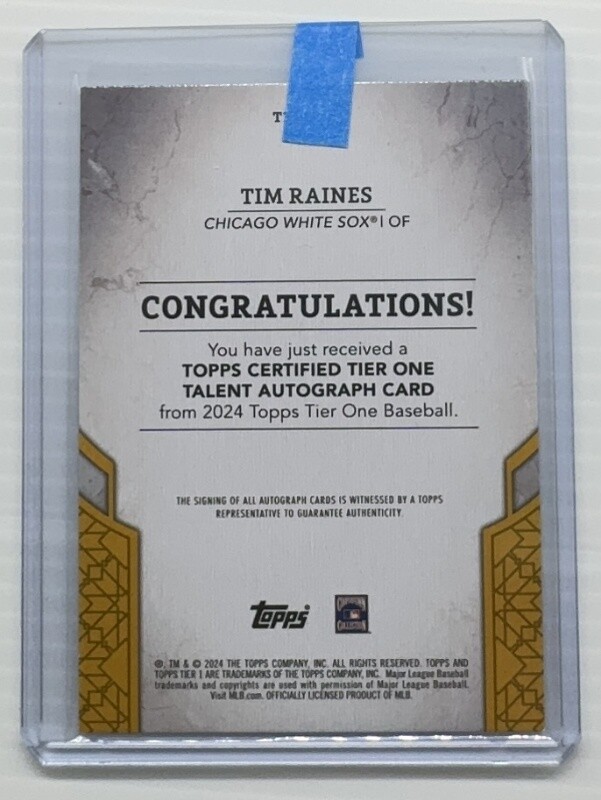 2024 Topps Tier One Tim Raines Tier One Talent Auto Autograph #90/99 ...