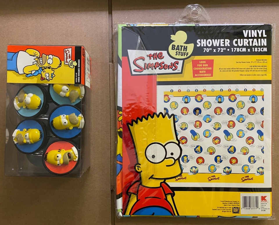 RARE 2005 The Simpsons Vinyl Shower Curtain AND Shower Rings New | eBay