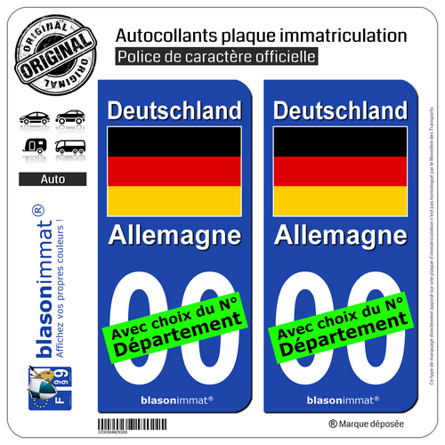 2 Stickers autocollant plaque immatriculation Auto : Allemagne ...