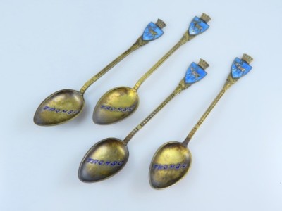 4 Antique Sterling Silver Enamel Spoons Norway NORWEGIAN AKSEL HOLMSEN ...