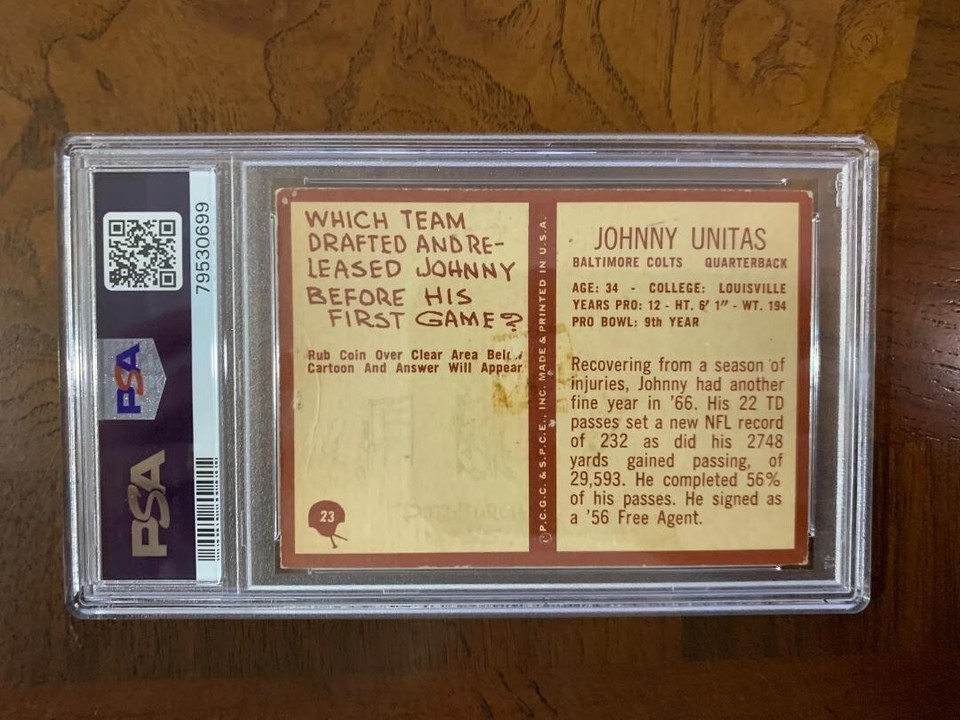 1967 Philadelphia Johnny Unitas signed auto #23 Baltimore Colts PSA/DNA ...