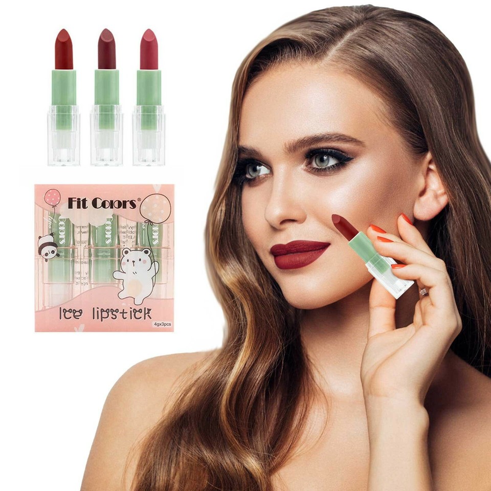 3 Pack Cute Ice Cube Lip Gloss Non Stick Cup Matte Lipstick Set Women's ...