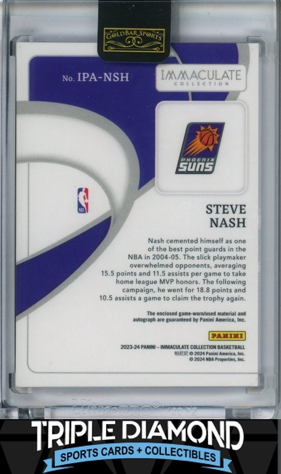 2023-24 Panini Immaculate Steve Nash Patch Autograph Auto #21/25 Suns ...