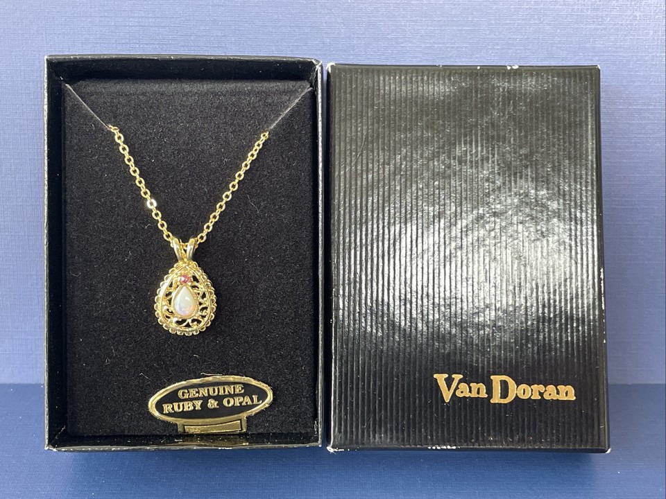 Vintage Van Doran Gold Tone Genuine Ruby And Opal 18" Necklace in ...