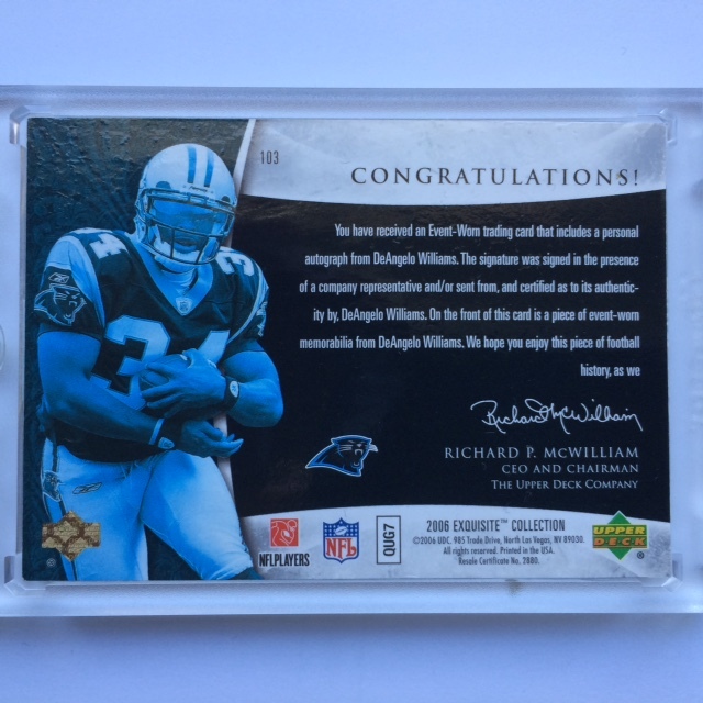 2006 UD EXQUISITE #103 DeANGELO WILLIAMS ROOKIE SIGNATURE PATCH AUTO ...