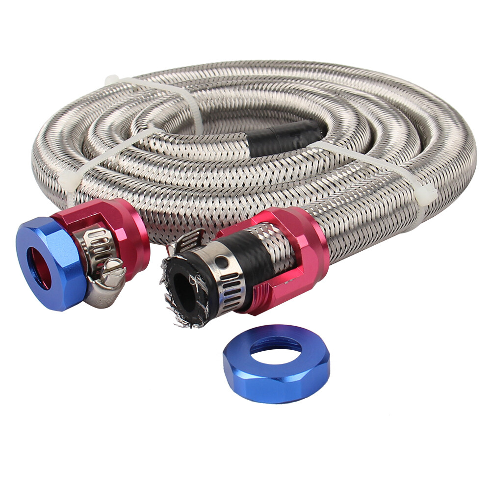 Engine Stainless Steel Flex Braid Fuel Line Kit 3/8" I.D.Hose Two Blue ...