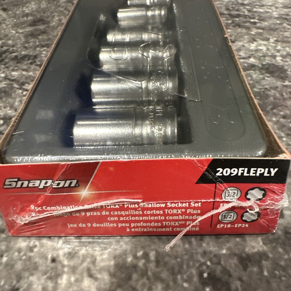 Snap-on 209fleply 9 pc combo drive torx+ shallow socket set e4-e24 ...