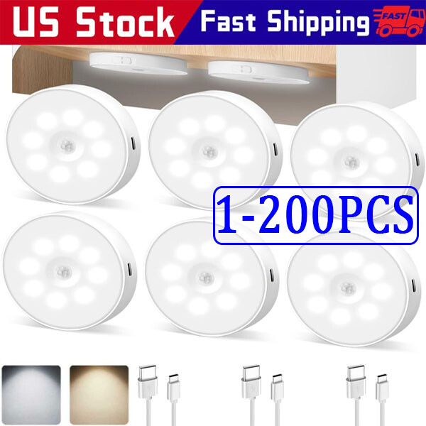 LED Motion Sensor Under Cabinet Closet Light USB Rechargeable Kitchen ...