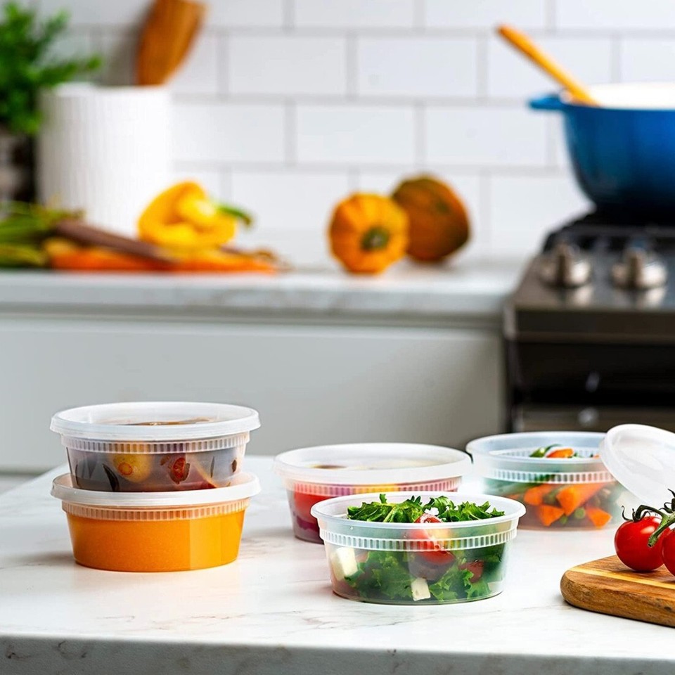 [ 25 Set ] 8 oz Deli Plastic Food Storage Reusable Containers With Lids ...