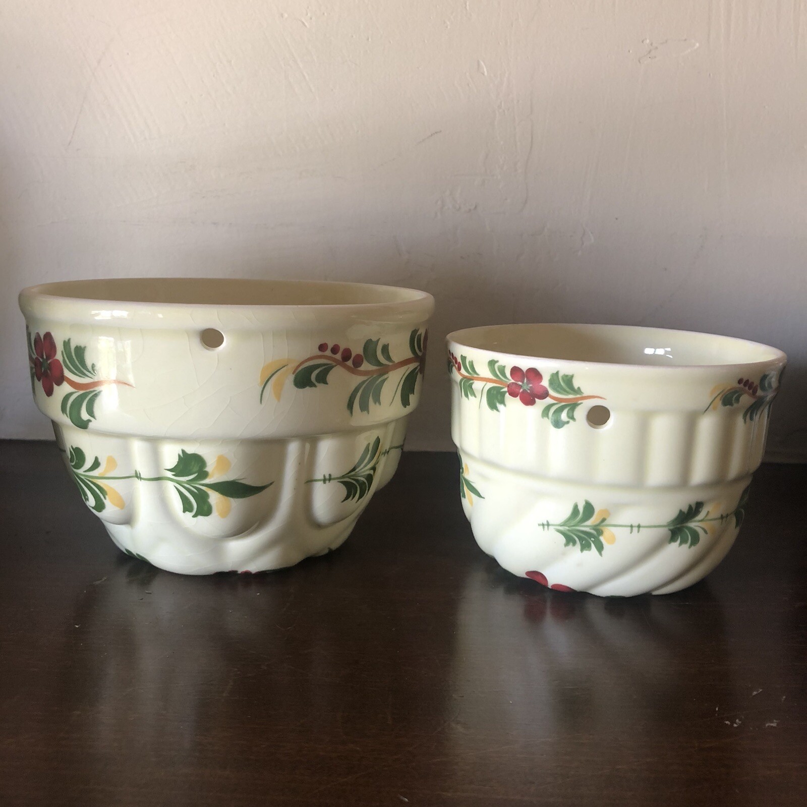 Set of 2 VNTG Teleflora Yellow Jello Mold PLANTERS Bowls Hand Painted ...