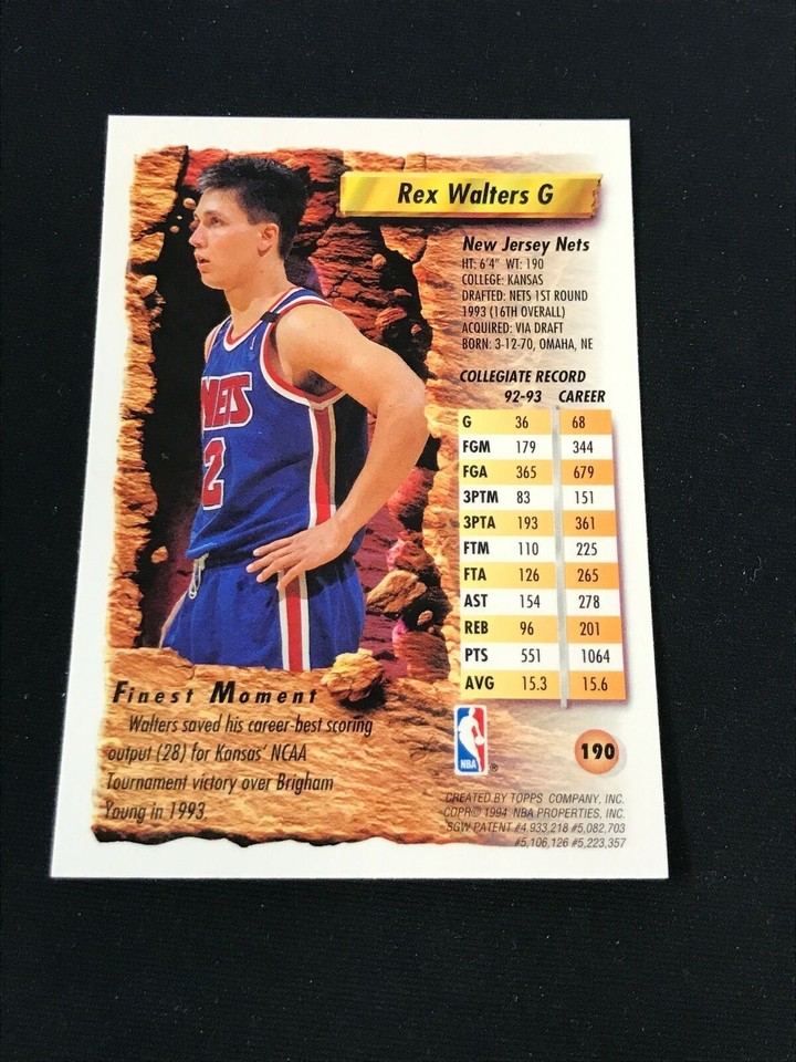 1993-94 Topps Finest REX WALTERS #190 New Jersey Nets *SR27 | eBay