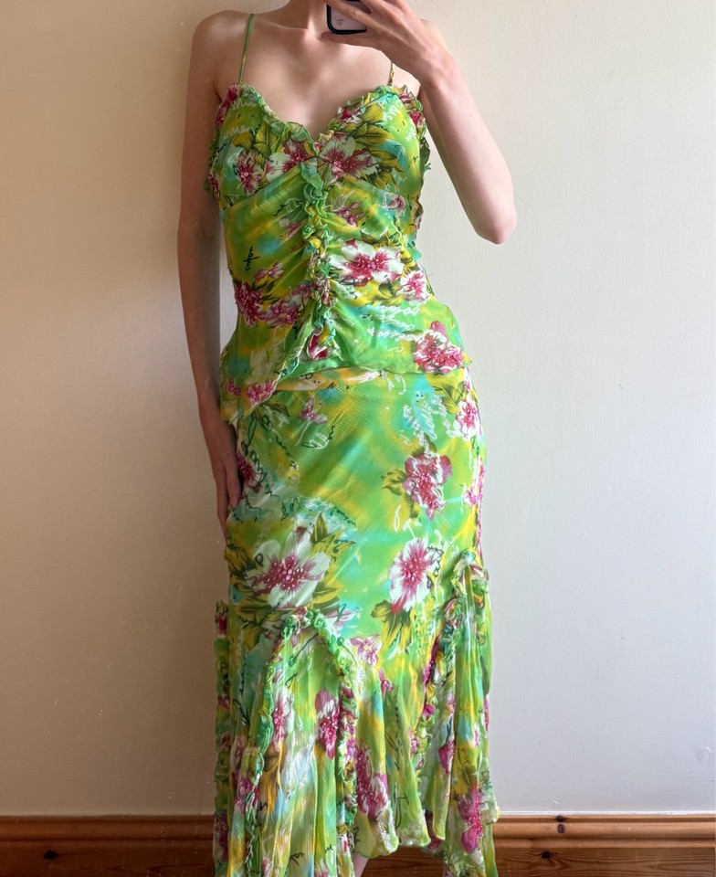 Nina Austin Green Tropical Floral Sequinned Cami Top & Skirt Set S | eBay