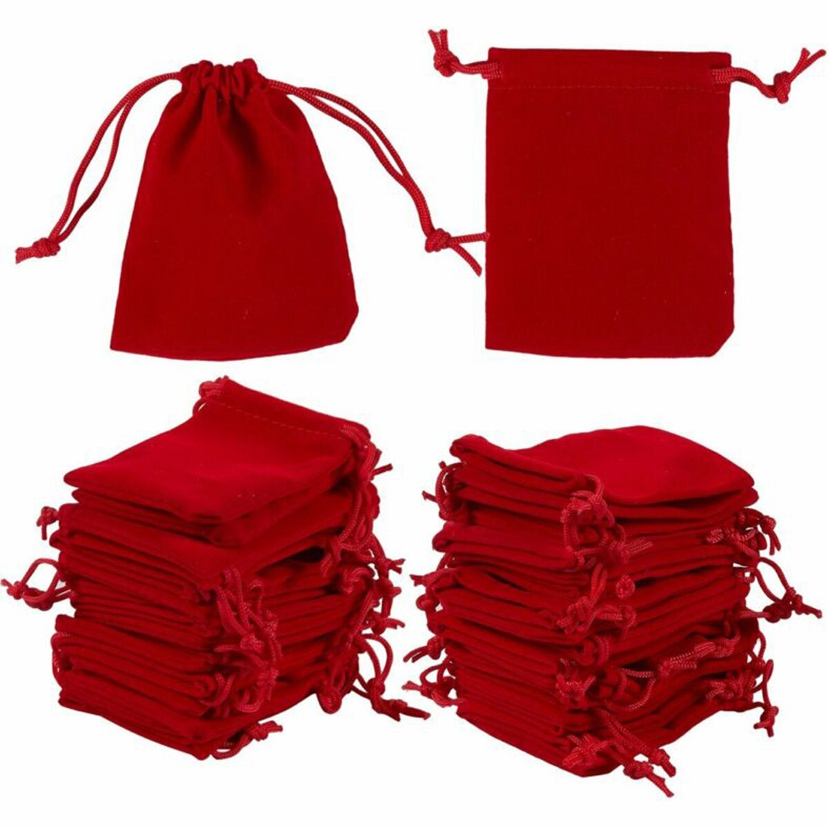 100x Small Red Gift Bag Velvet Cloth Jewelry Pouch Drawstring Wedding ...