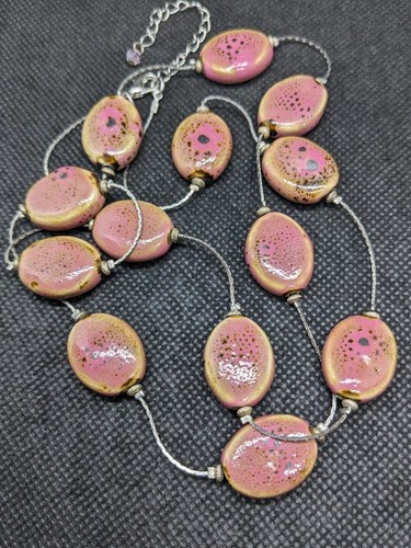 Pink & Beige Freckled Ceramic Bead Neckace .R12 | eBay Australia