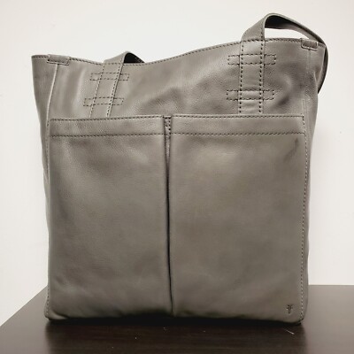 Frye New Mindy Pocket Tote Large Carbon Grey Leather Handbag Rare NWT ...