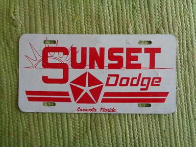 Vintage Sunset Dodge Chrysler License Plate Dealer Sarasota FL Tag | eBay