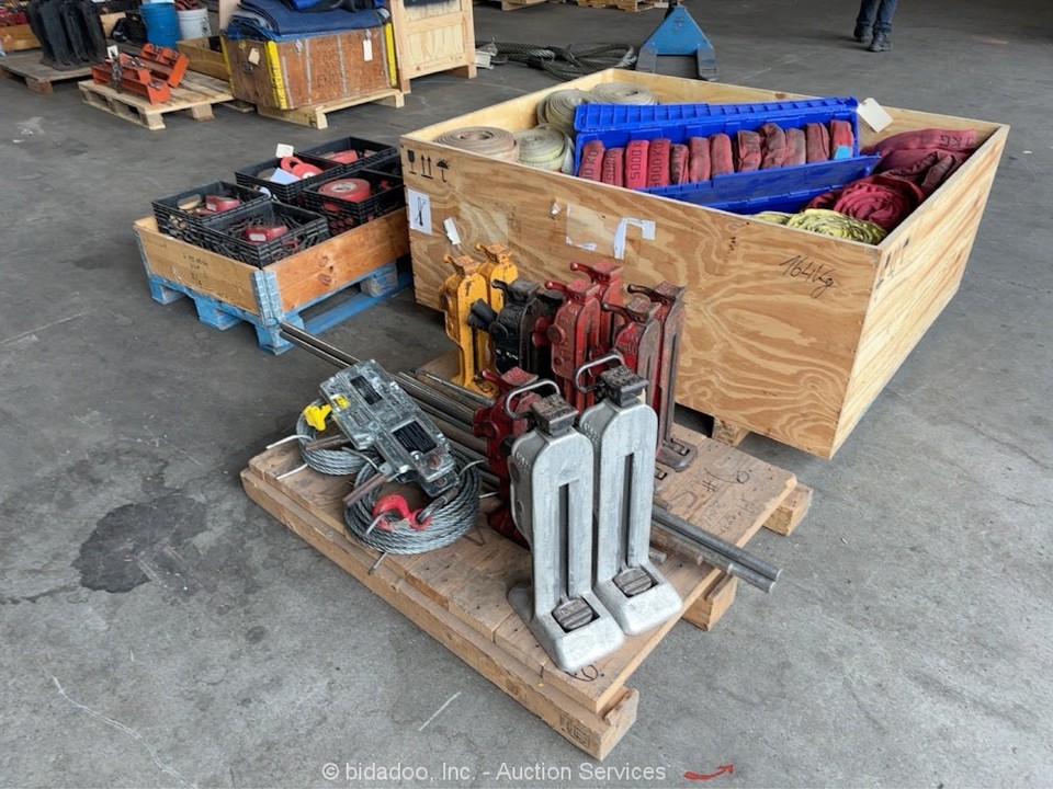 Lot of (3) Pallets CM Hurricane Chain Hoists Jack Stands Lifting Slings ...