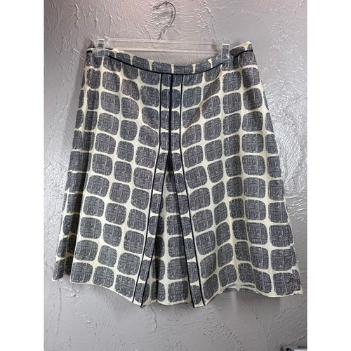 Magaschoni Collection Cream & Black Square Pattern Silk A Line Skirt ...