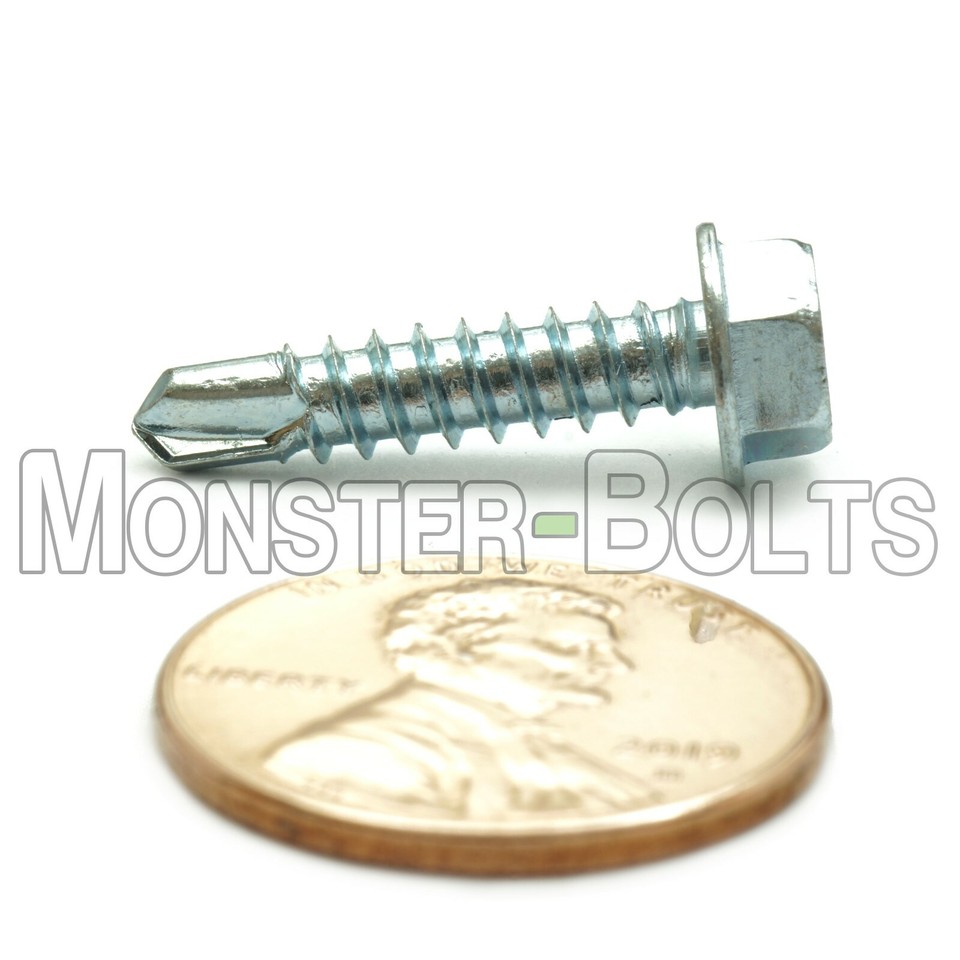 #8 Zinc Tek Screws, Indent Hex Washer Head Unslotted, Self-Drilling ...