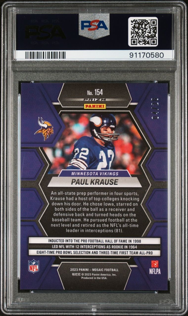2023 Panini Mosaic Paul Krause Pink No Huddle Prizm /20 PSA 9 Mint ...