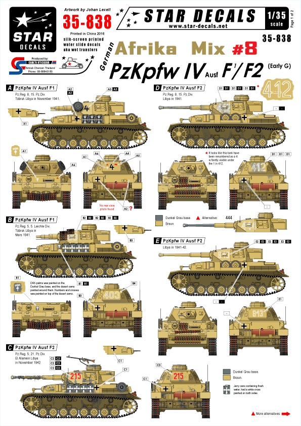 Star Decals 1/35 German Afrika Korps Mix #8 PzKpfw IV Ausf F F2 Panzer ...