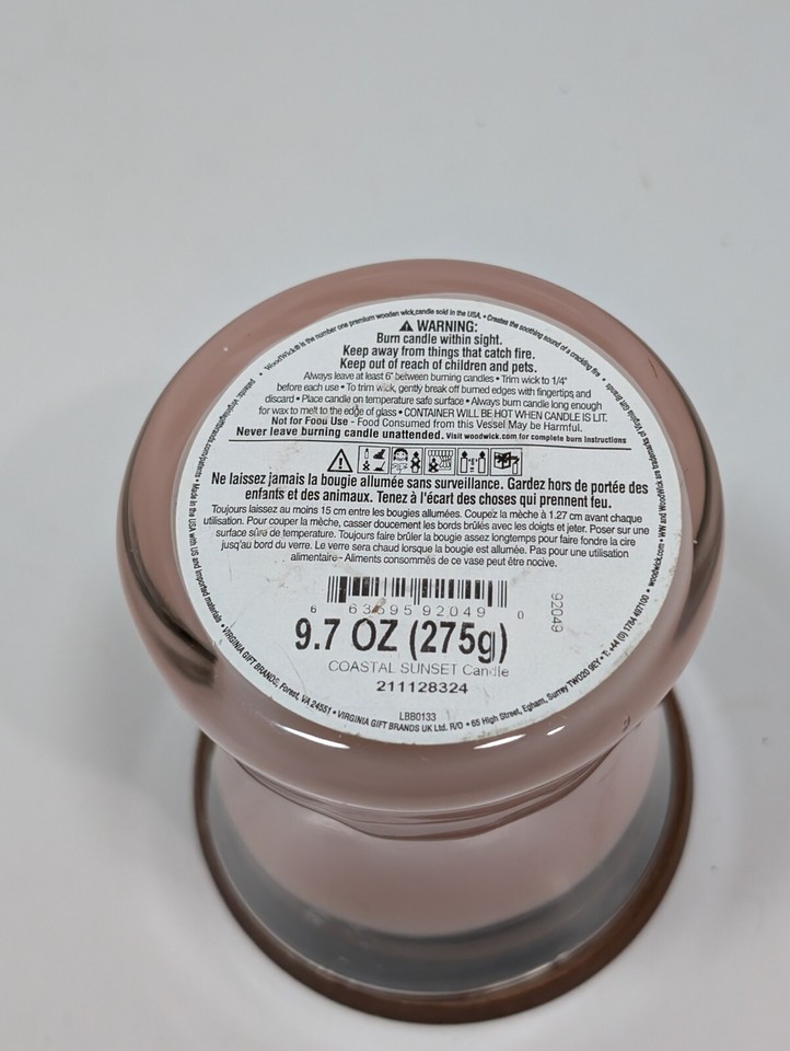 Woodwick 9.7 Oz. Coastal Sunset Glass Jar Pink Candle Crackles While ...