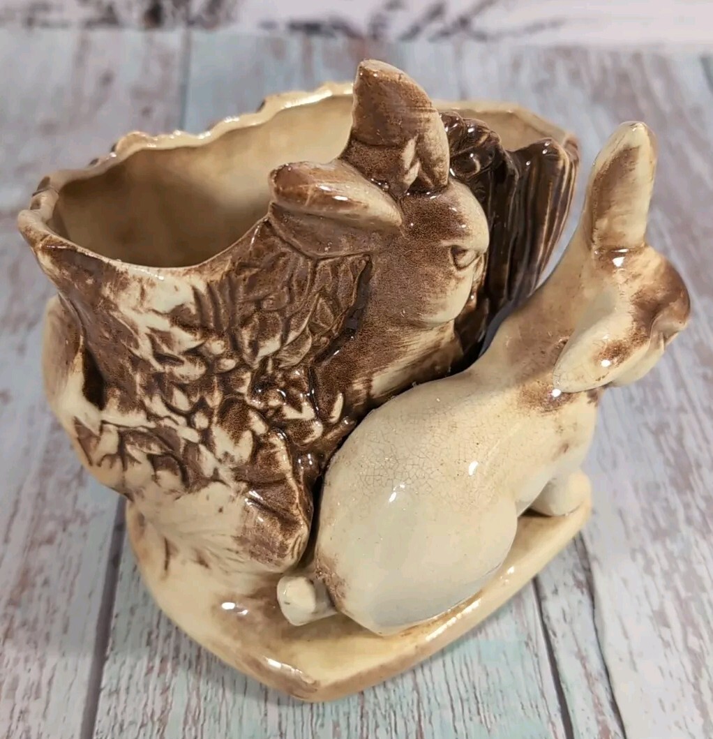 McCOY Pottery Bunny Rabbit Planter Vase 1951 Vintage Brown White ...