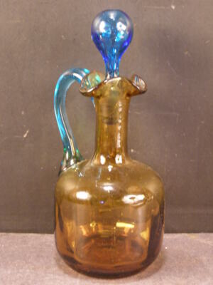 Victorian Moser Bohemian Amber Blue Cylindrical Blown Glass Cruet ...