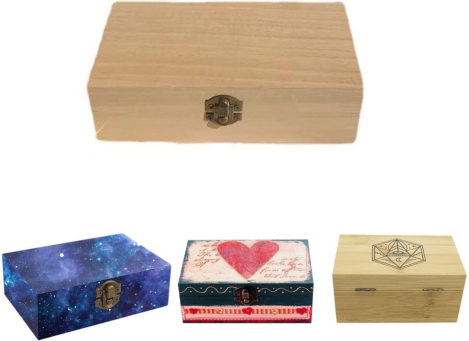 Unfinished wooden box,8x4x2.3in storage box,craft DIY gift box small ...