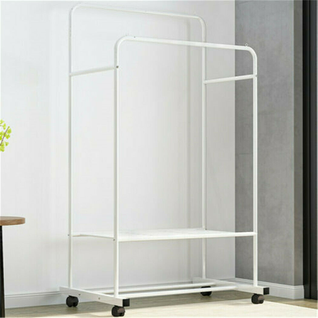 Heavy Portable Double Rail Clothes Garment Hanging Rack Mesh Metal Tidy ...