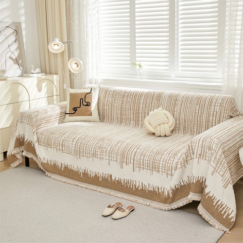 Fluffy Line Jacquard Thicken Fluffy Sofa Towel with Tassel Universal ...
