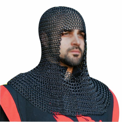 Medieval Armor Black Butted Chainmail Coif Armour Chain mail Hood ...