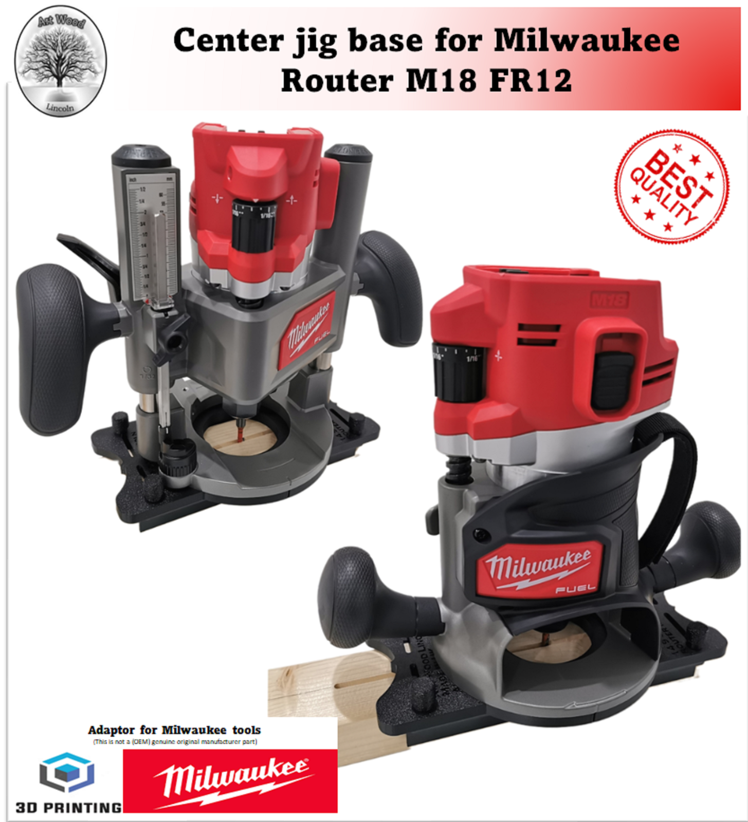Milwaukee M18 FR12 Center jig base Router 1/2 Fuel woodworking slotting ...