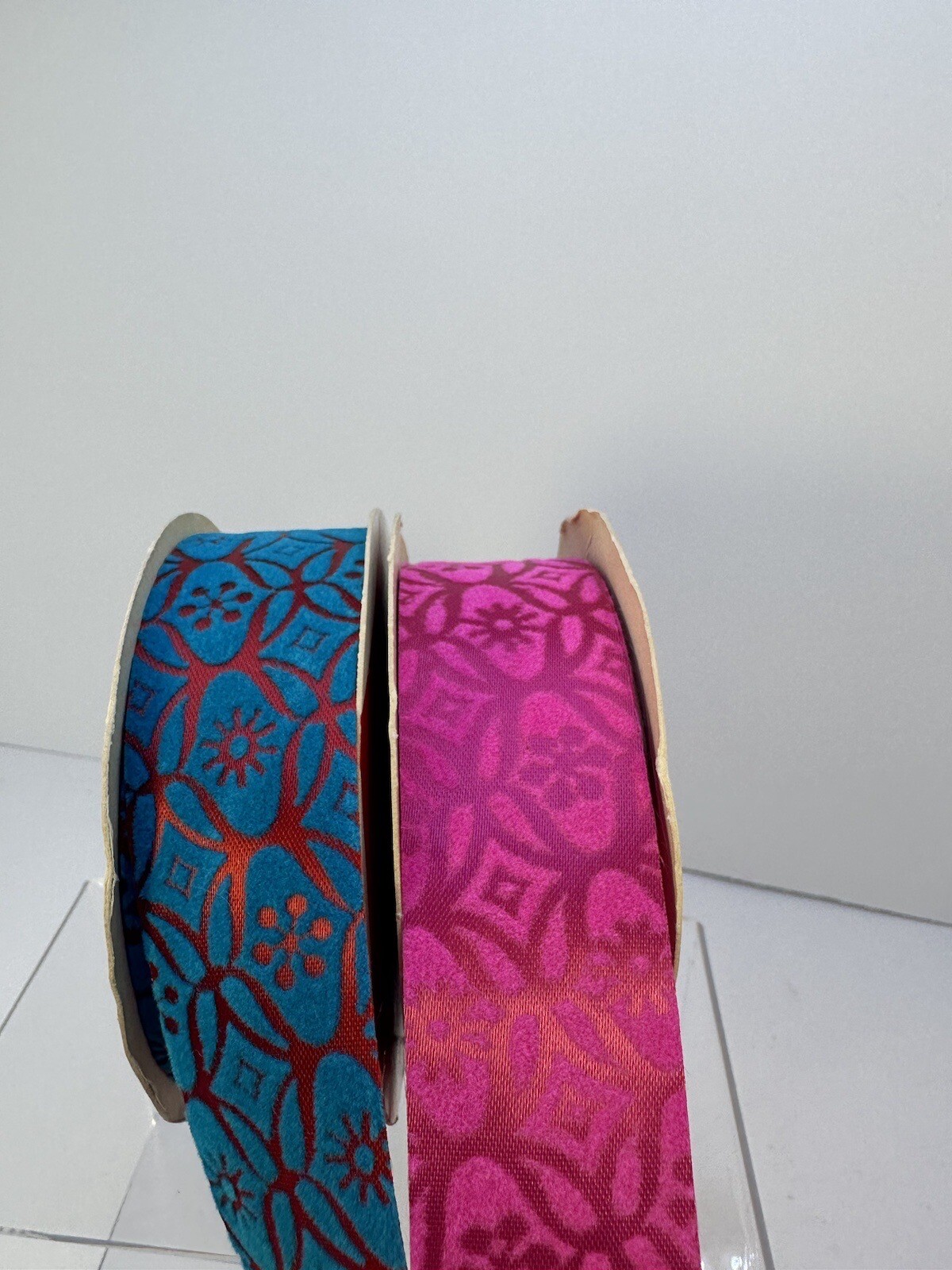 Pink & Teal Vintage Christmas Flocked Velvet Fab Gift Tie Ribbon 16 ...