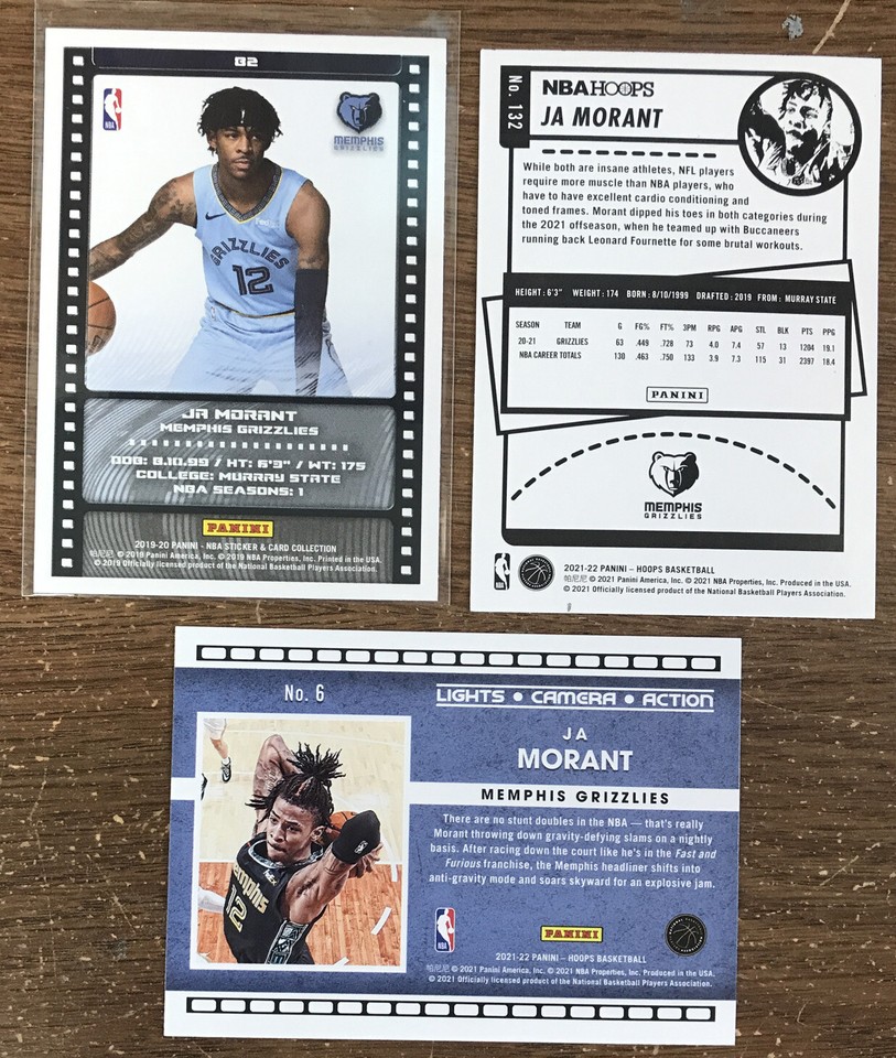 2019-20 Panini NBA Stickers Card #82 JA Morant RC And 2021-22 Hoops ...
