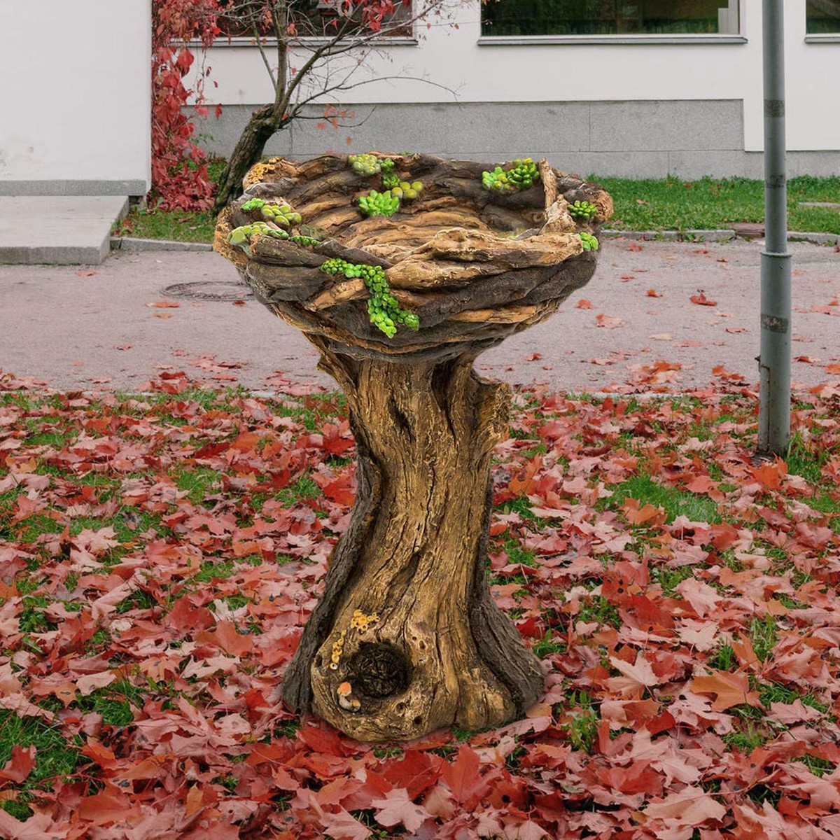 Ceramic Tree Stump Bird Bath