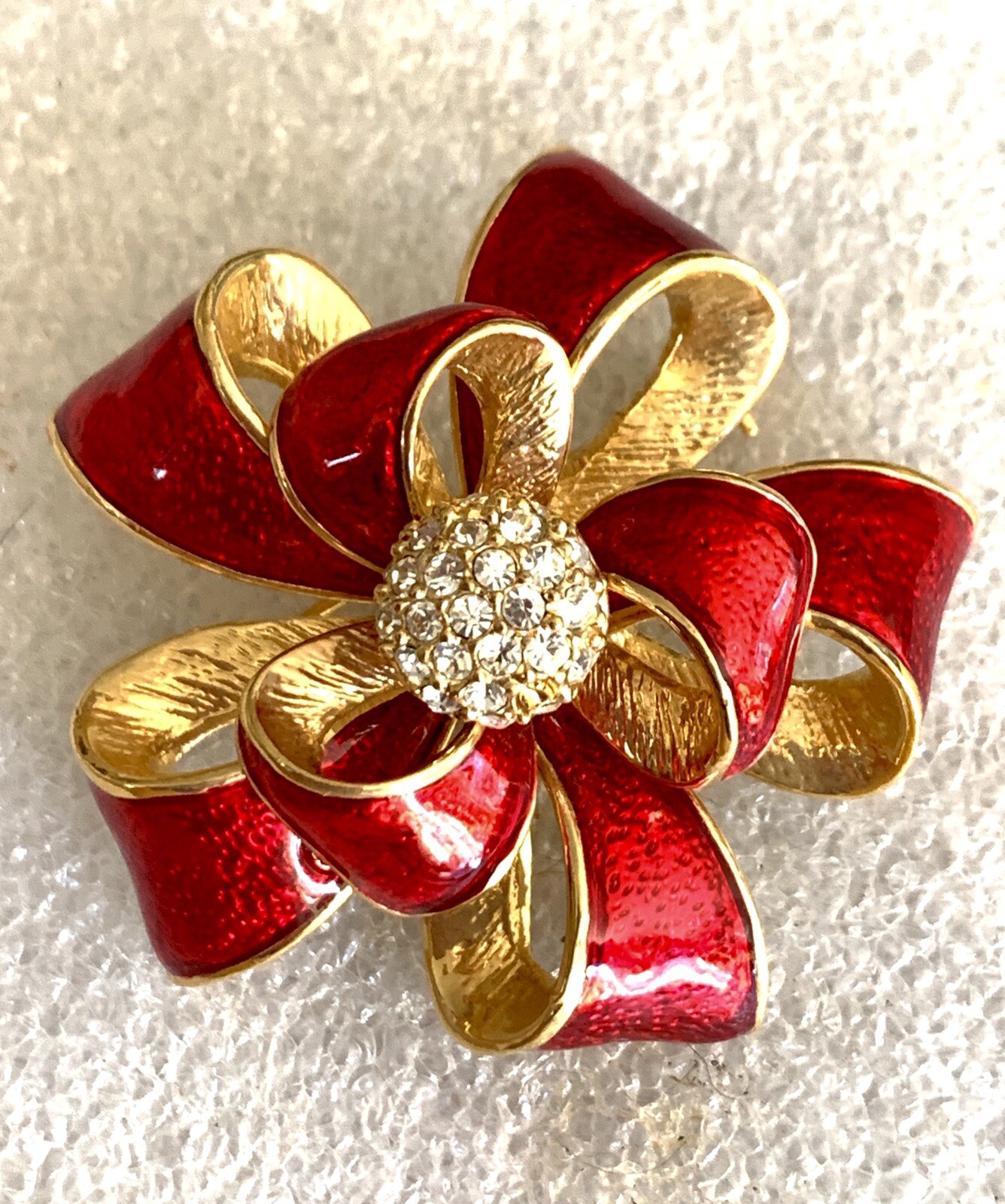 Vintage red enamel brooch with rhinestones Beautiful full bow red gold ...