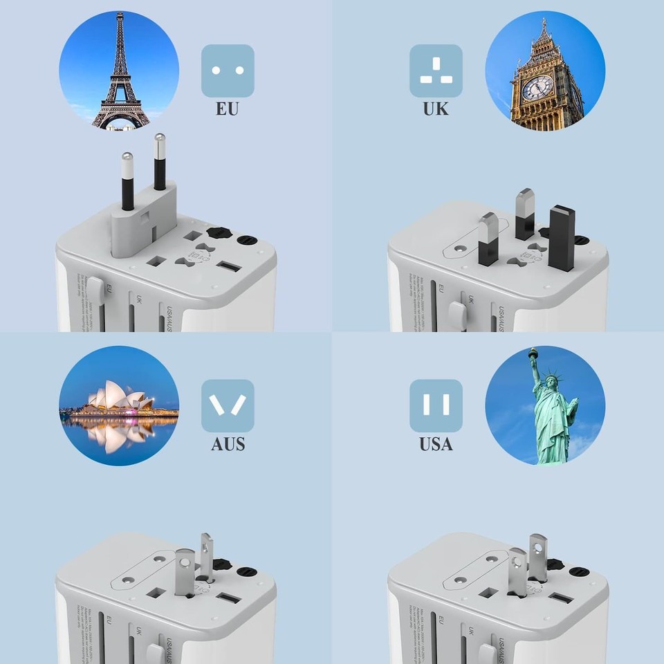 Universal Reisestecker 1AC Steckdose Weltweit mit 4 USB für EU US UK ...