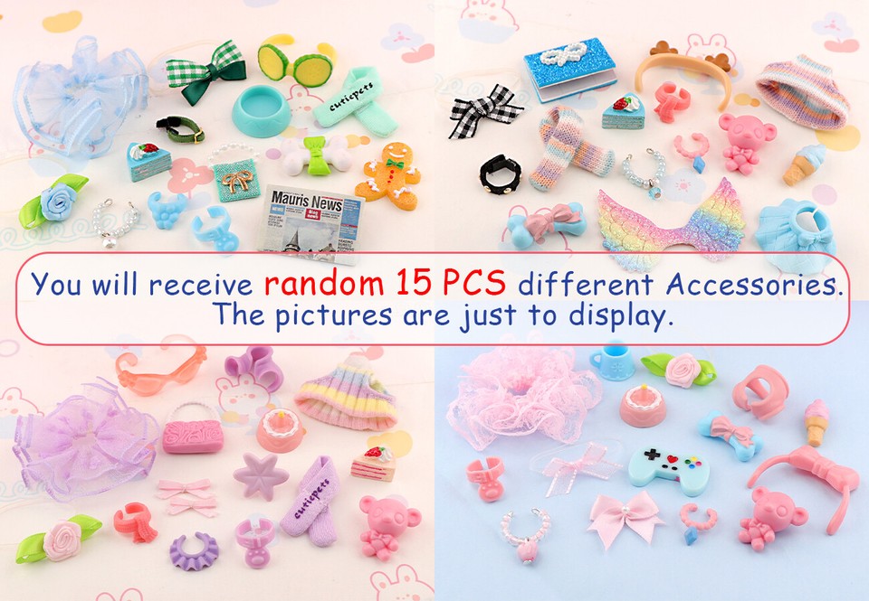 Random 15pcs Accessories Bow Skirt Necklace Beanie... For LPS Pets Toy ...