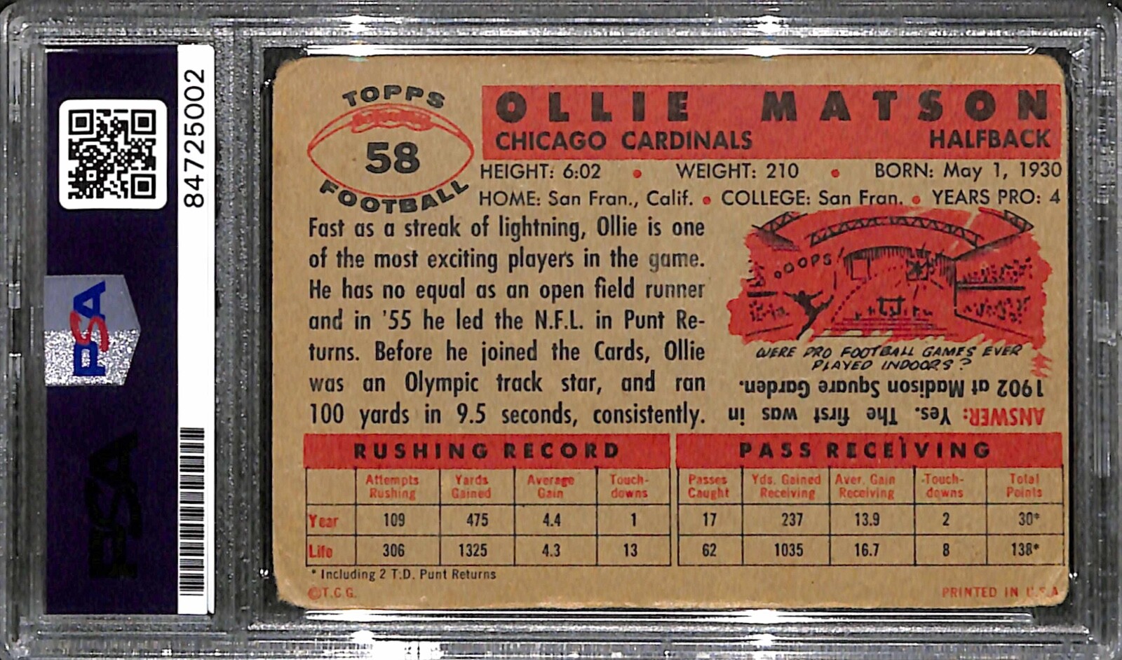 Ollie Matson 1956 Topps Signed Autographed Rookie Card #58 Army MVP HOF ...