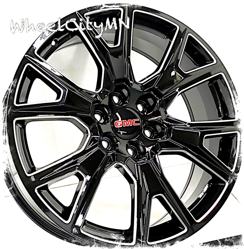 22" Gloss Black Milled OE 5944 SEZ Replica Wheels 2021 GMC Sierra ...