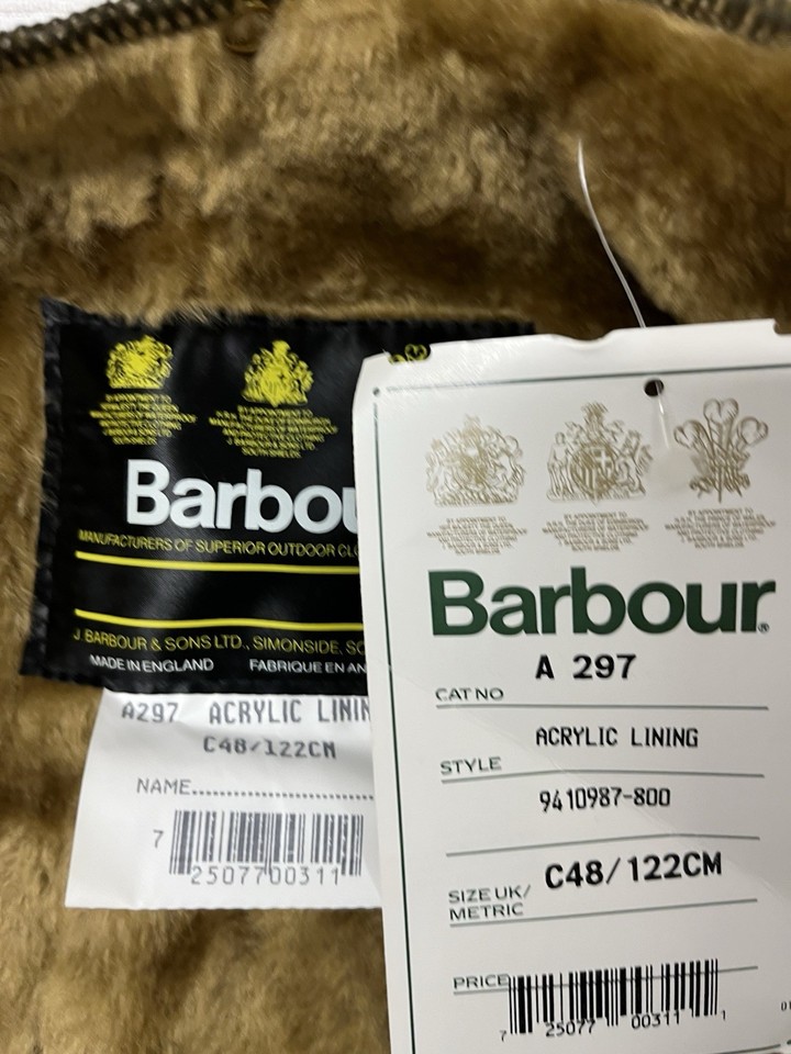 Barbour A297 Warm Pile Acrylic Lining Waistcoat Size C48/122CM | eBay UK